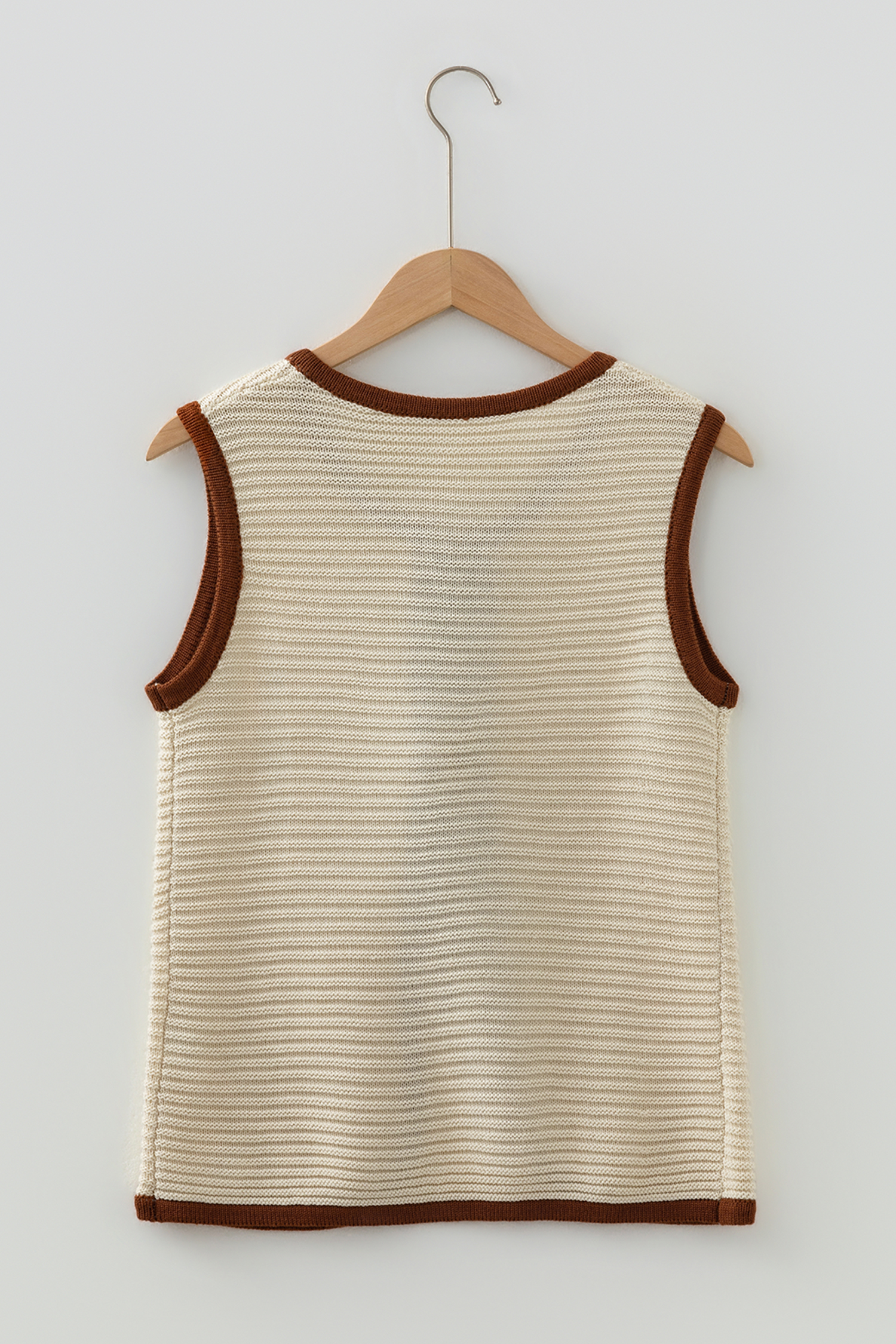 $ 21.53 - White Horizontal Ribbed Knit Contrast Trim Ties Front Sweater ...
