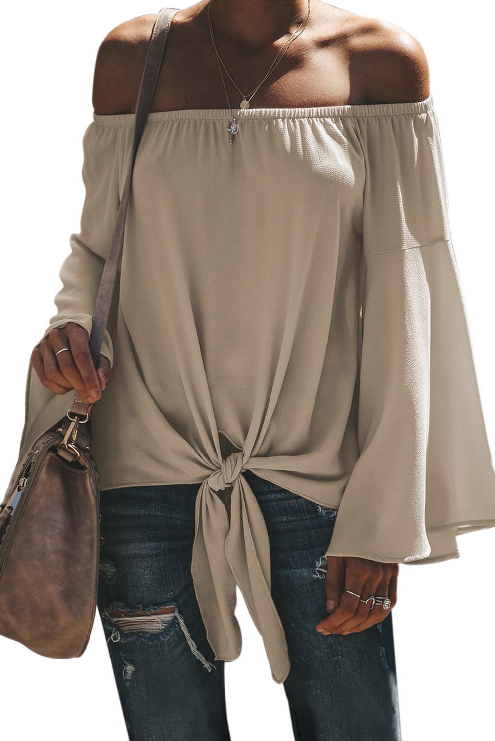 $ 19.99 - Asvivid Womens Fall Off the Shoulder Tops Solid Bell Long ...