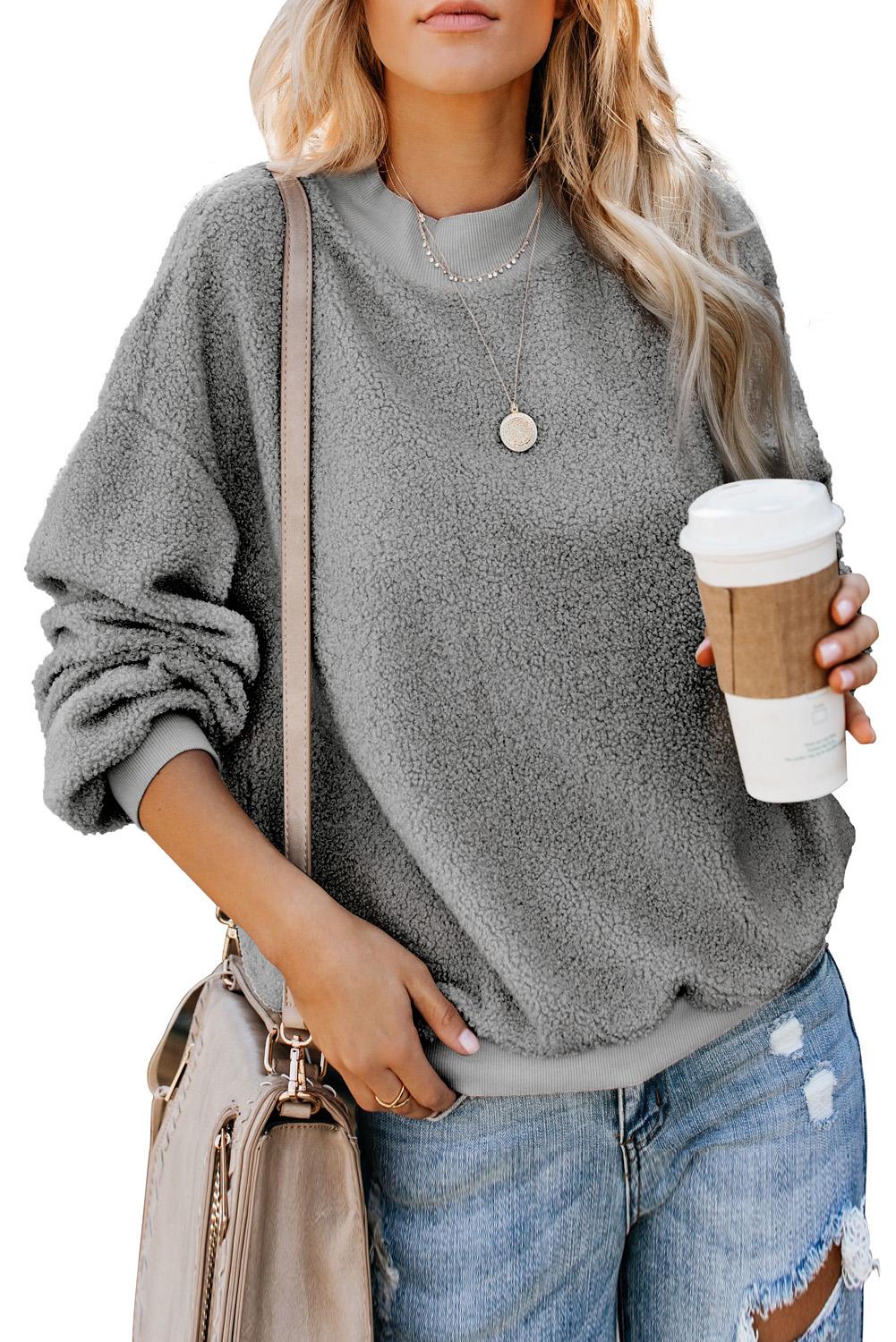 $ 29.99 - Asvivid Womens Fuzzy Fleece Crewneck Pullover Sweatshirt Solid Long Sleeve Cozy Fluffy ...