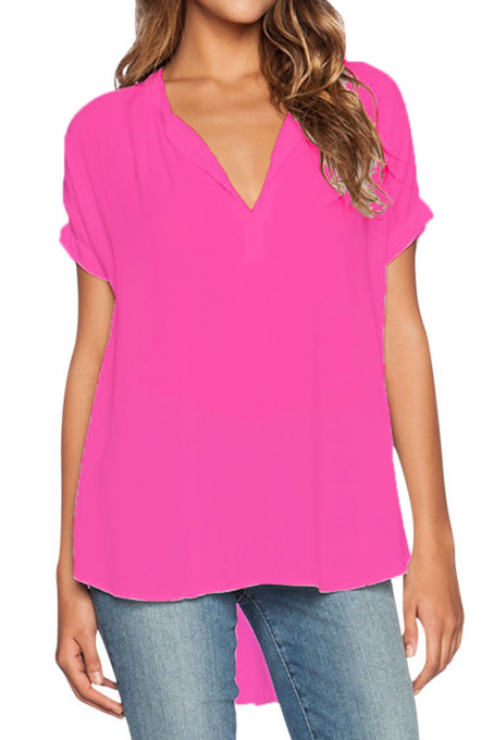 $ 2.48 - Rosy V Neck Short Sleeve Oversize Chiffon Tee - www.dokotoo.com