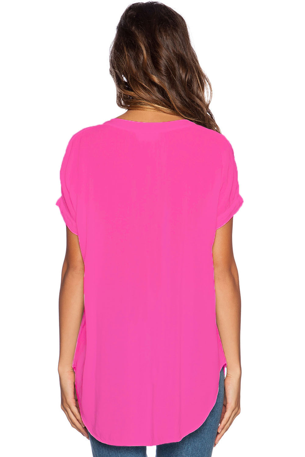 $ 2.48 - Rosy V Neck Short Sleeve Oversize Chiffon Tee - www.dokotoo.com